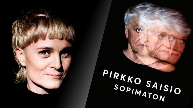 Heini Junkkaala ja kirjan kansi jossa Pirkko Saisio.