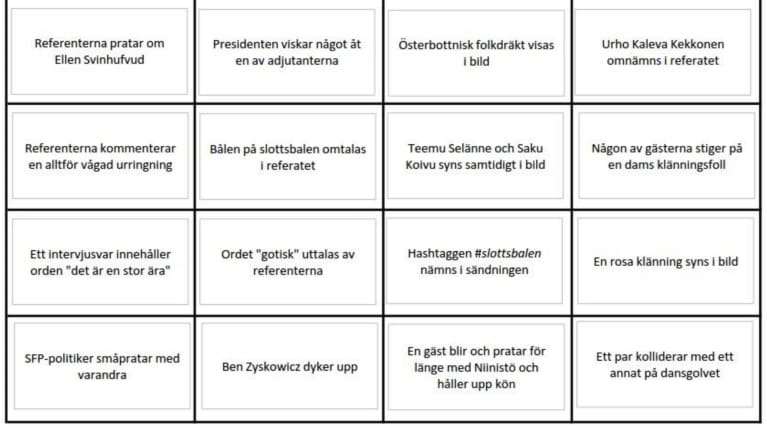 Spela slottsbalsbingo med oss! | Kultur | Svenska Yle
