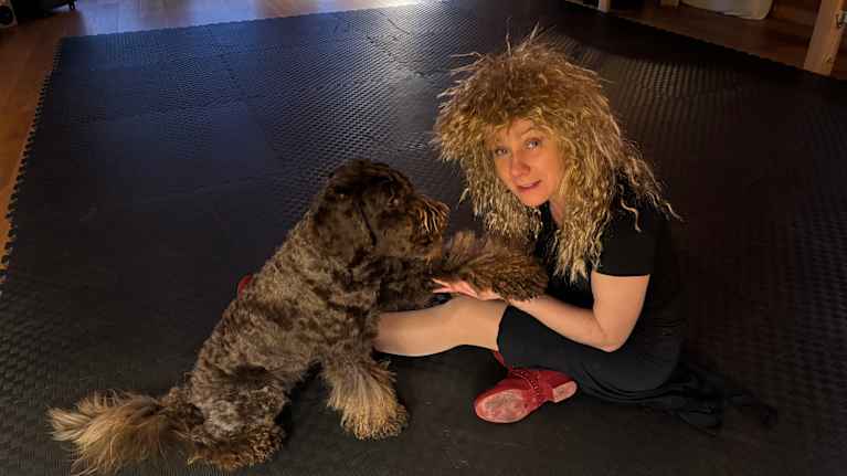 Ranskalainen vesikoira Frida tanssii Flashdancea emäntänsä kanssa ...