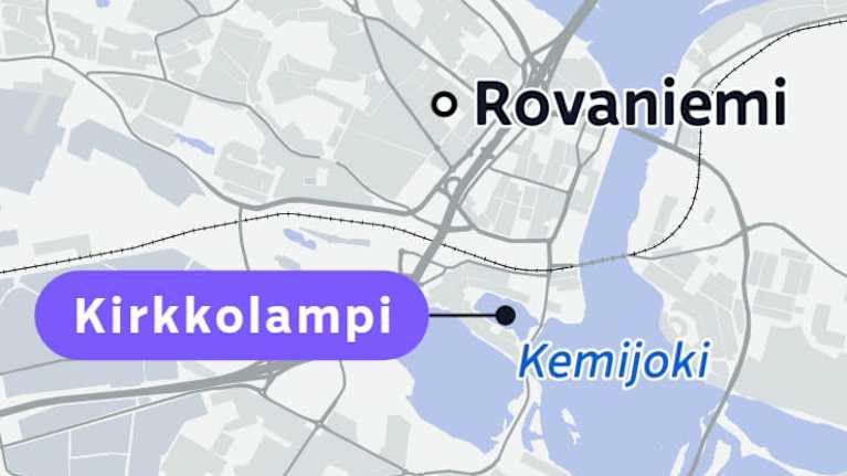 kartassa näkyy rovaniemen keskusta ja sen lähellä oleva lampi.