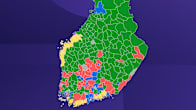 Karta som visar resultatet från kommunalvalet 2025.
