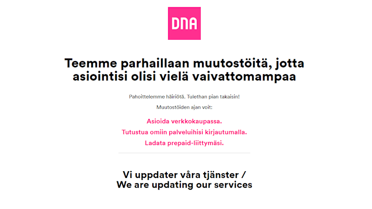 DNA:n puhelinyhteyksissä ollut häiriö ohi, yhteydet palautumassa ...