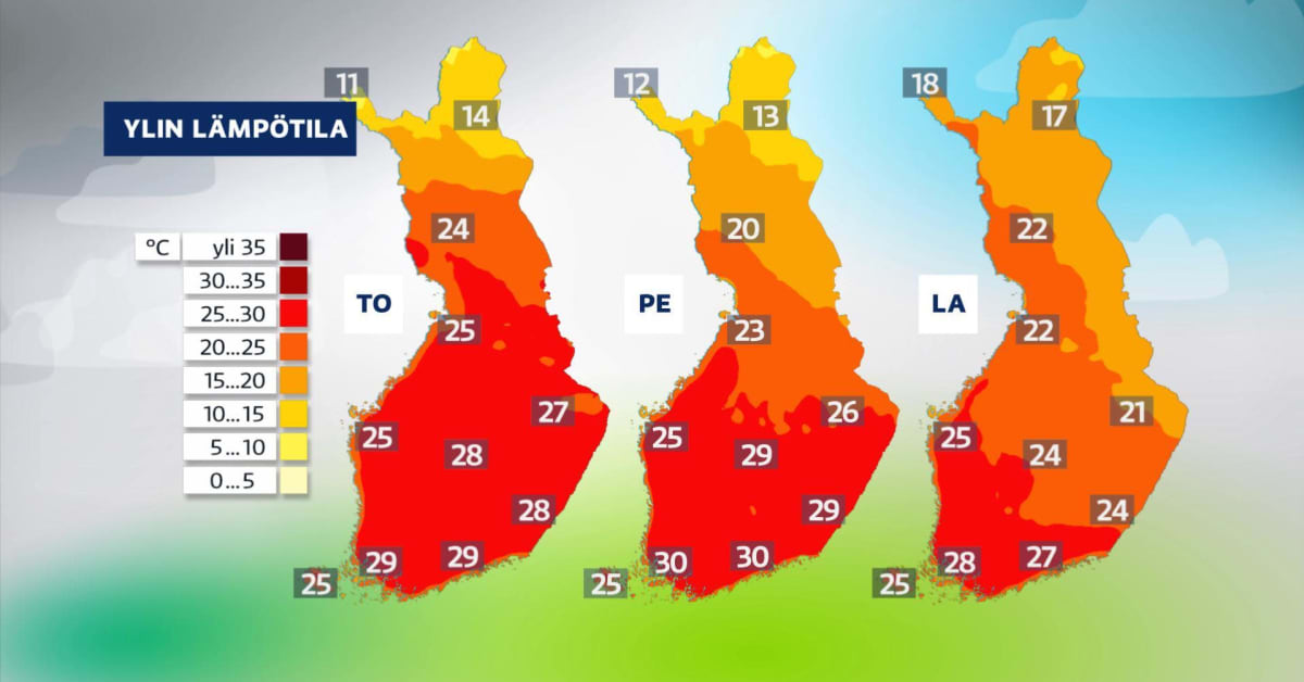 Loppuviikko jatkuu kuumana ja aurinkoisena, tukalaa hellettä luvassa ...