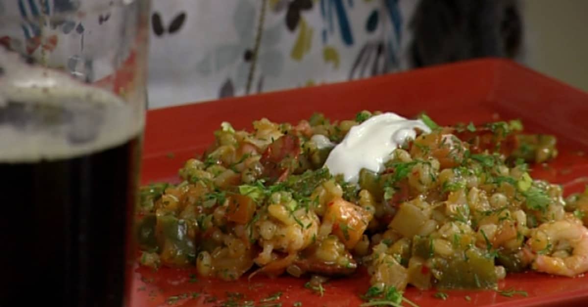 Korngryn ”Jambalaya” med räkor och chorizo | Recept | Svenska Yle