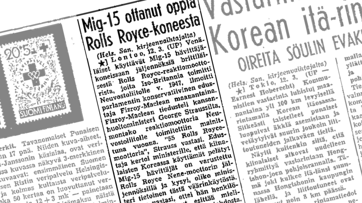 Neuvostoliitto kopioi Rolls-Roycen suihkumoottorit, mikä muutti Korean ...