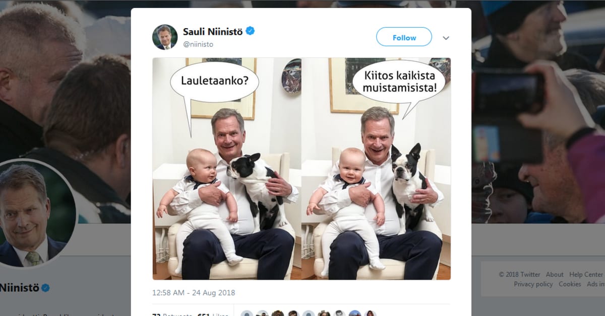 Finnish President joins son and dog in birthday photo | Yle