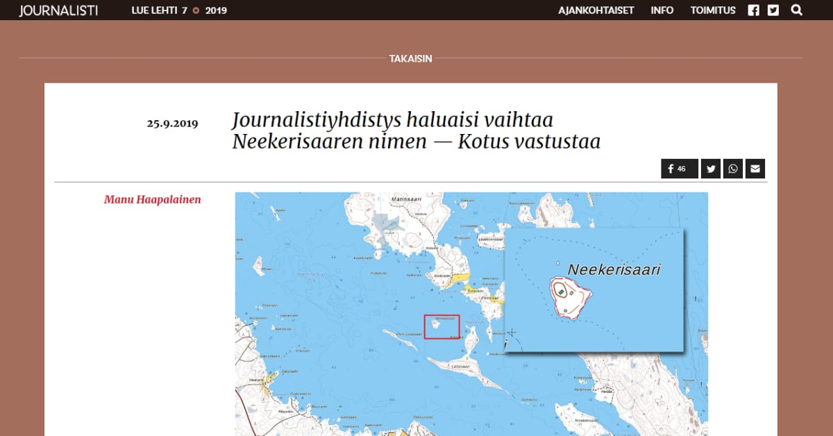 Journalisti-lehti: Yhdistys haluaisi vaihtaa Neekerisaaren nimen ...